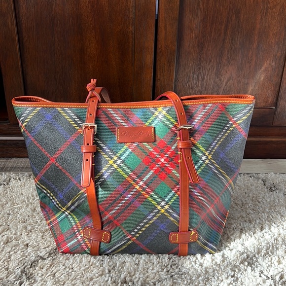 Dooney & Bourke | Bags | Dooney Bourke Leather Tote Xl Greenred Multi ...